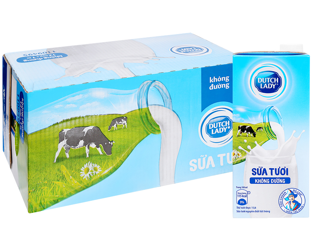 Thùng 12 hộp sữa tươi tiệt trùng có đường Dutch Lady 1 lít chính hãng ...