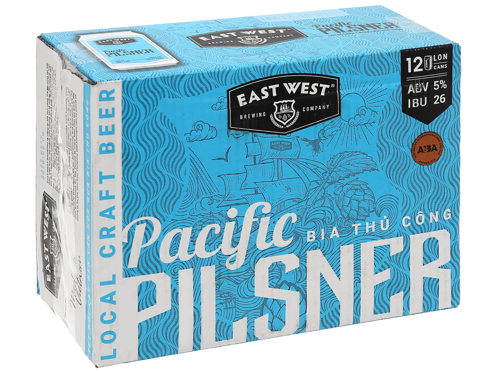 Thùng 12 lon bia East West Pacific Pilsner 330ml chính hãng giá rẻ